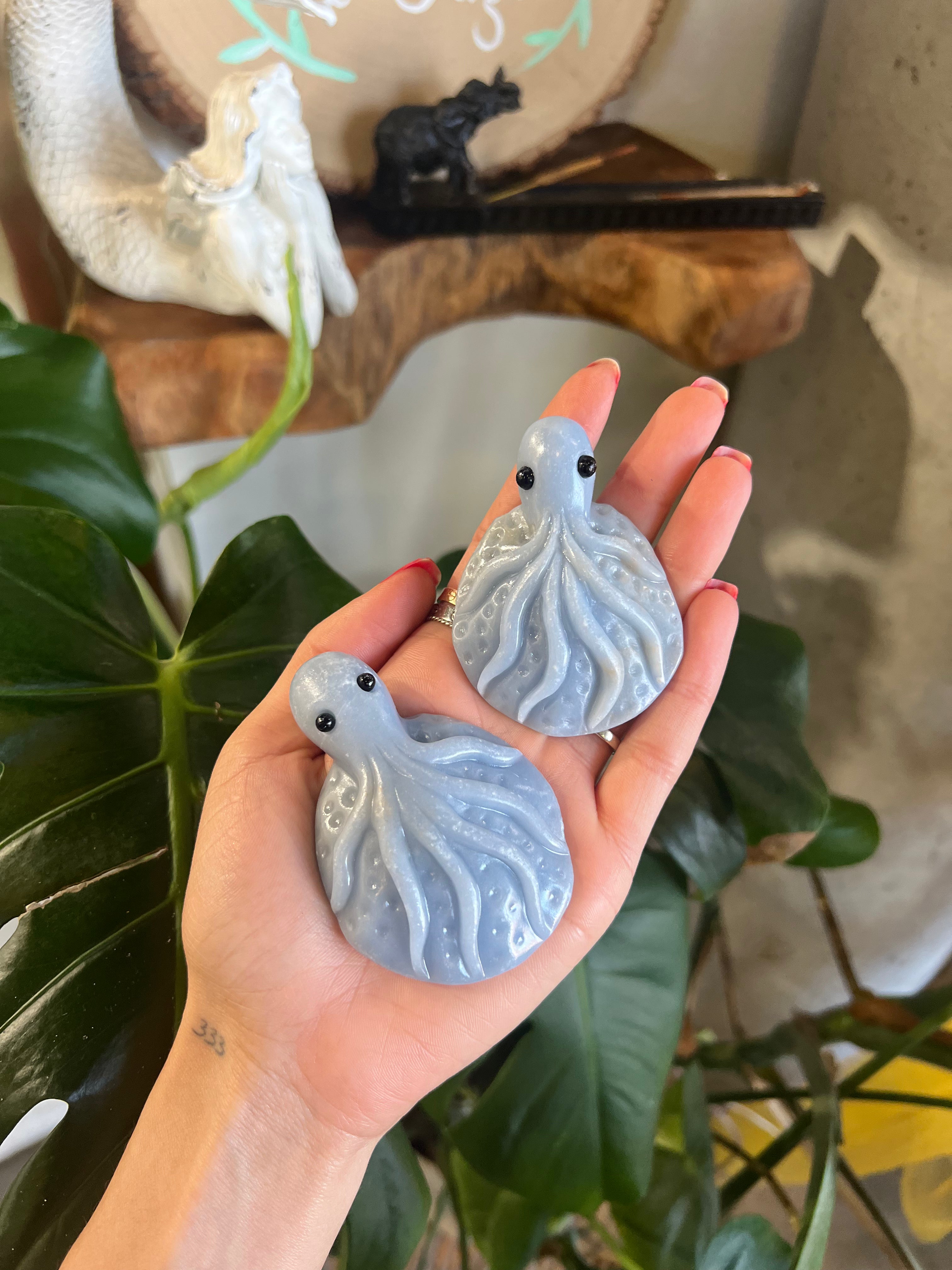 Blue Angelite Octopus / Squid Crystal Carving – Moonlight And Sage Shop
