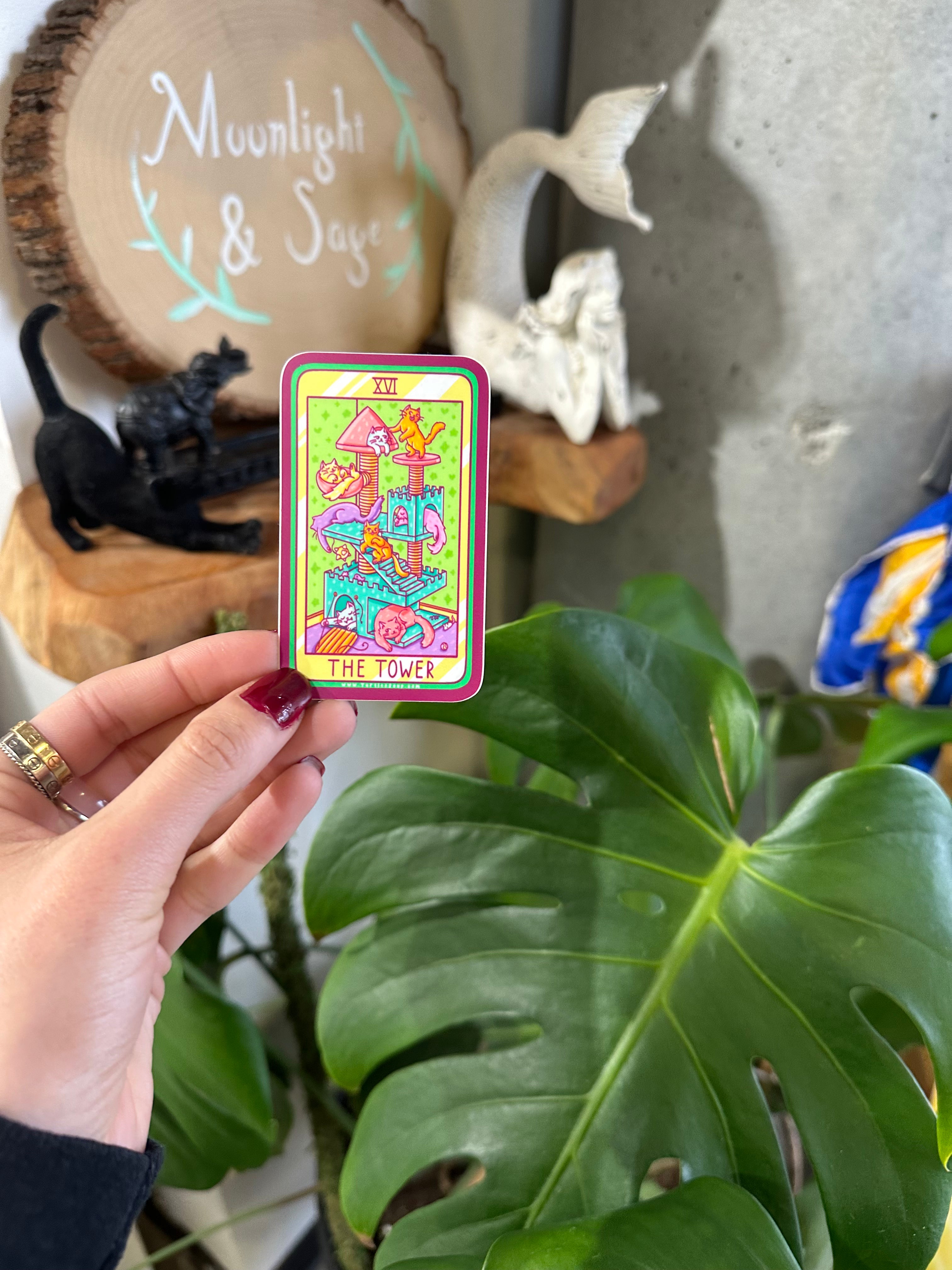 The Tower Cat Tarot Card Turtle's Soup Sticker – Moonlight And Sage Shop