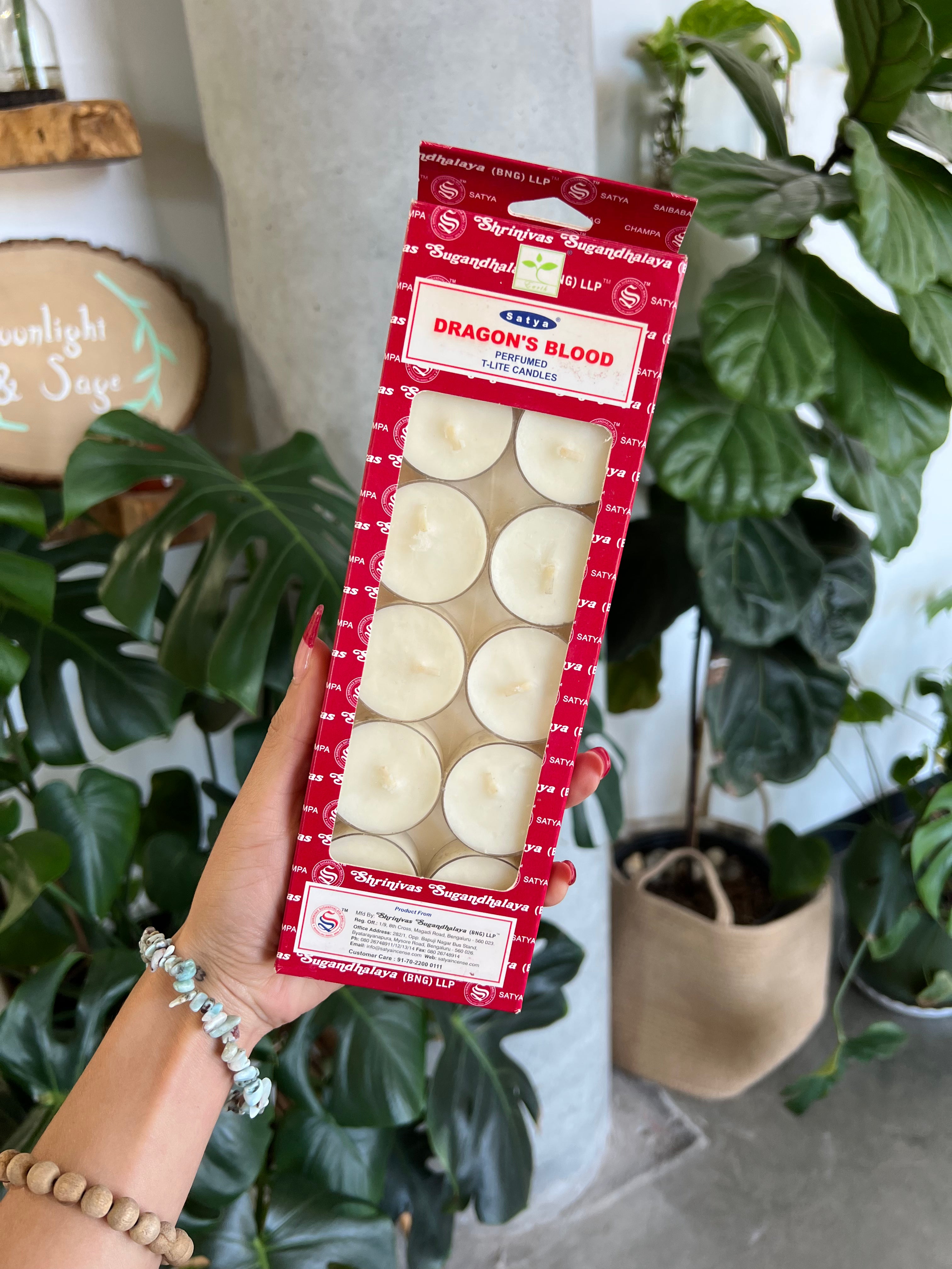 Dragon's Blood Perfumed Tea Light Candles Satya – Moonlight And Sage Shop