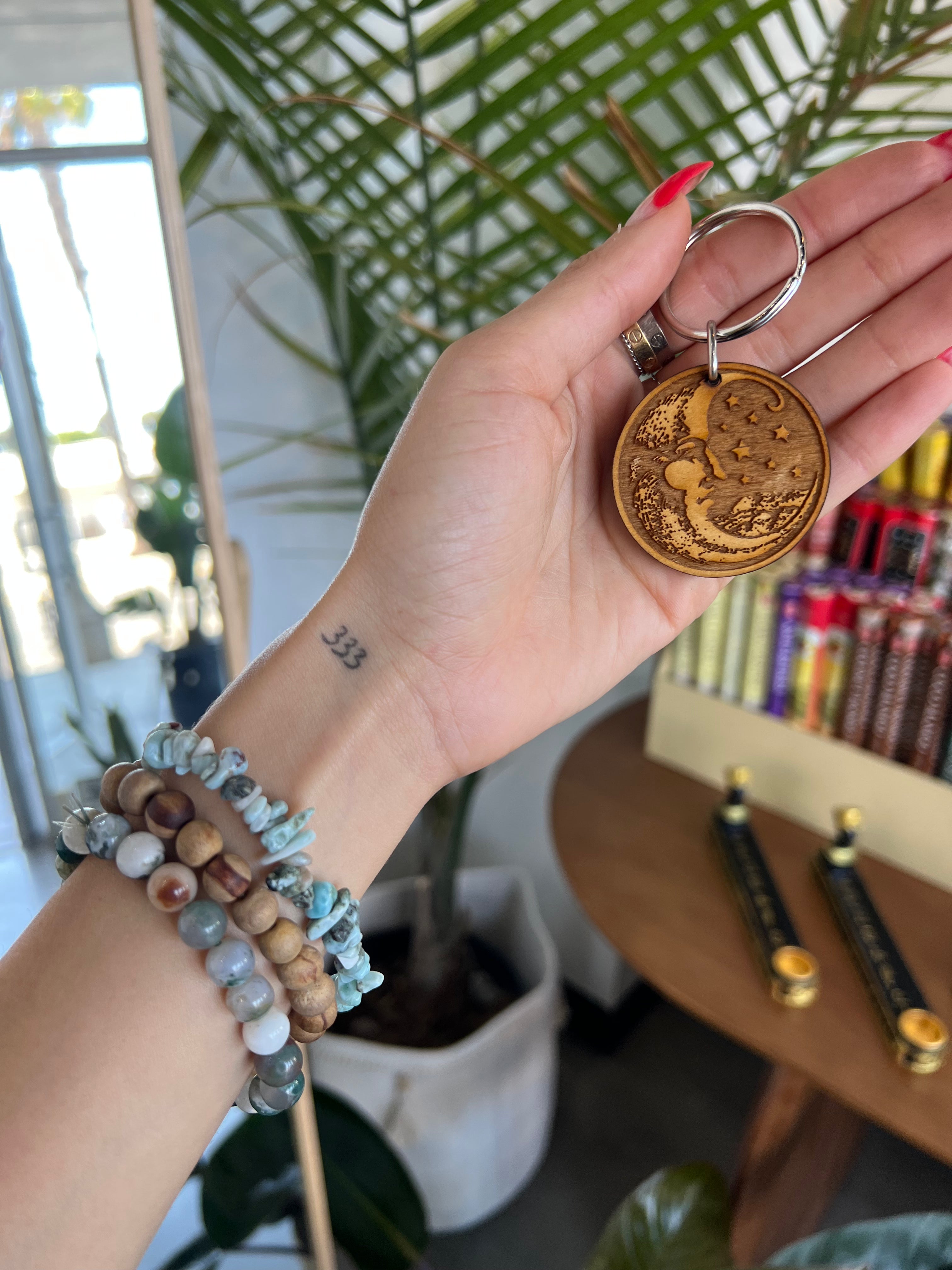 Moon and Stars Wooden Keychain – Moonlight And Sage Shop