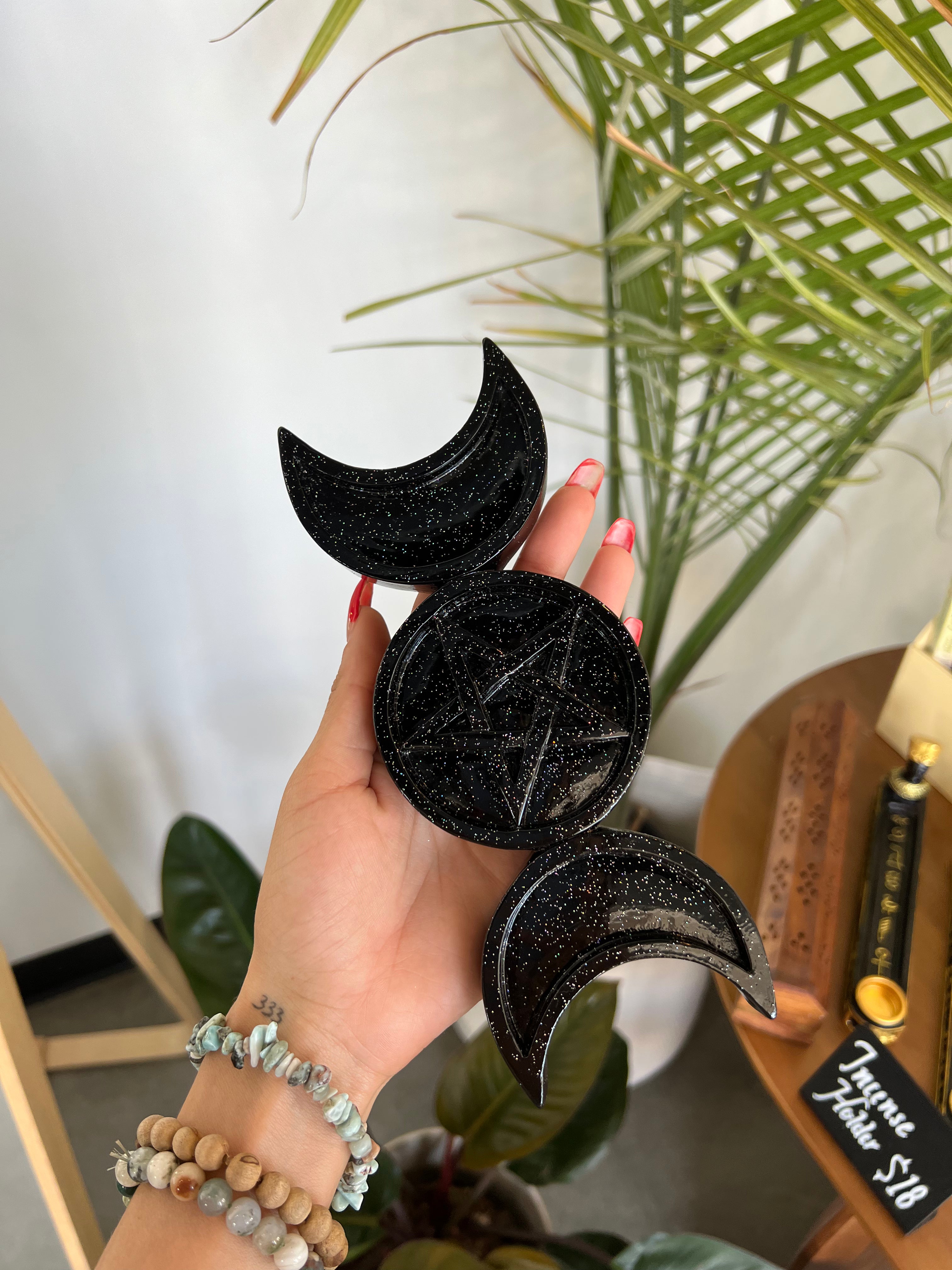 Black Glitter Triple Moon Resin Altar Piece – Moonlight And Sage Shop